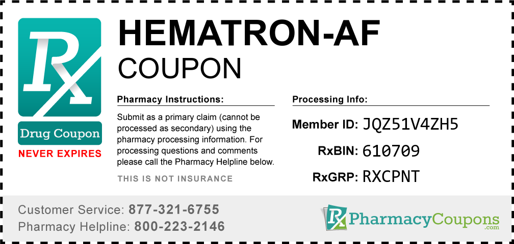 Hematron Af Coupon - Pharmacy Discounts Up To 80%