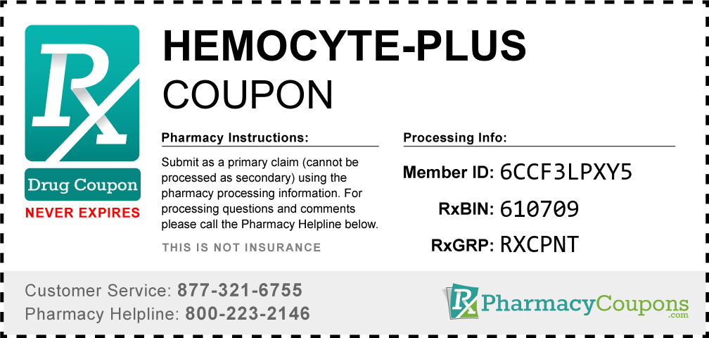 Hemocyte Plus Coupon - Pharmacy Discounts Up To 80%