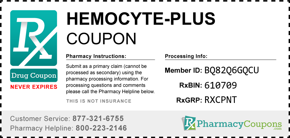 Hemocyte Plus Coupon - Pharmacy Discounts Up To 80%
