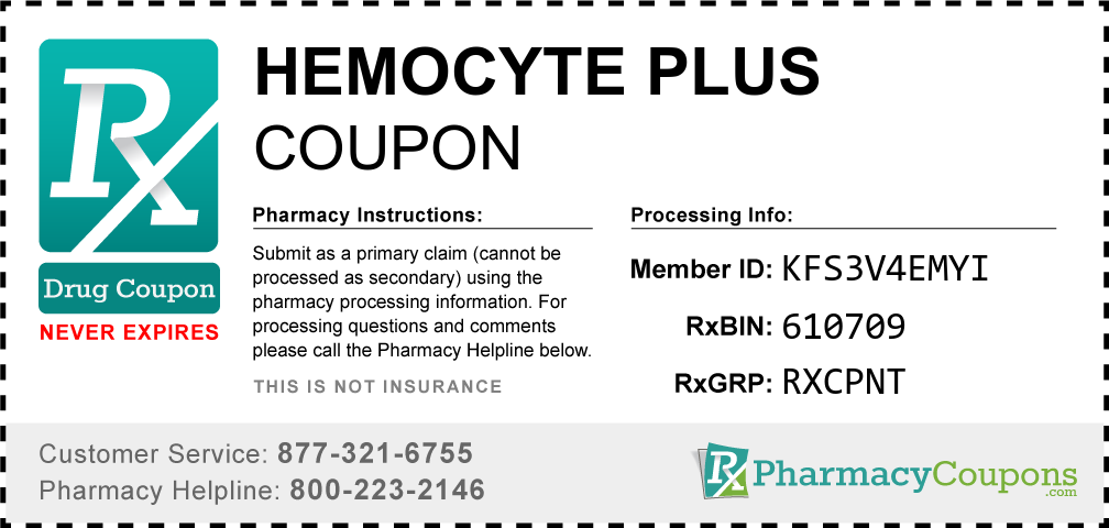 Hemocyte Plus Coupon - Pharmacy Discounts Up To 80%